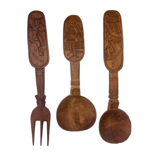 Accents | Vintage Turkish Large Hand Carved Wooden Spoon Set Wall Dcor ...